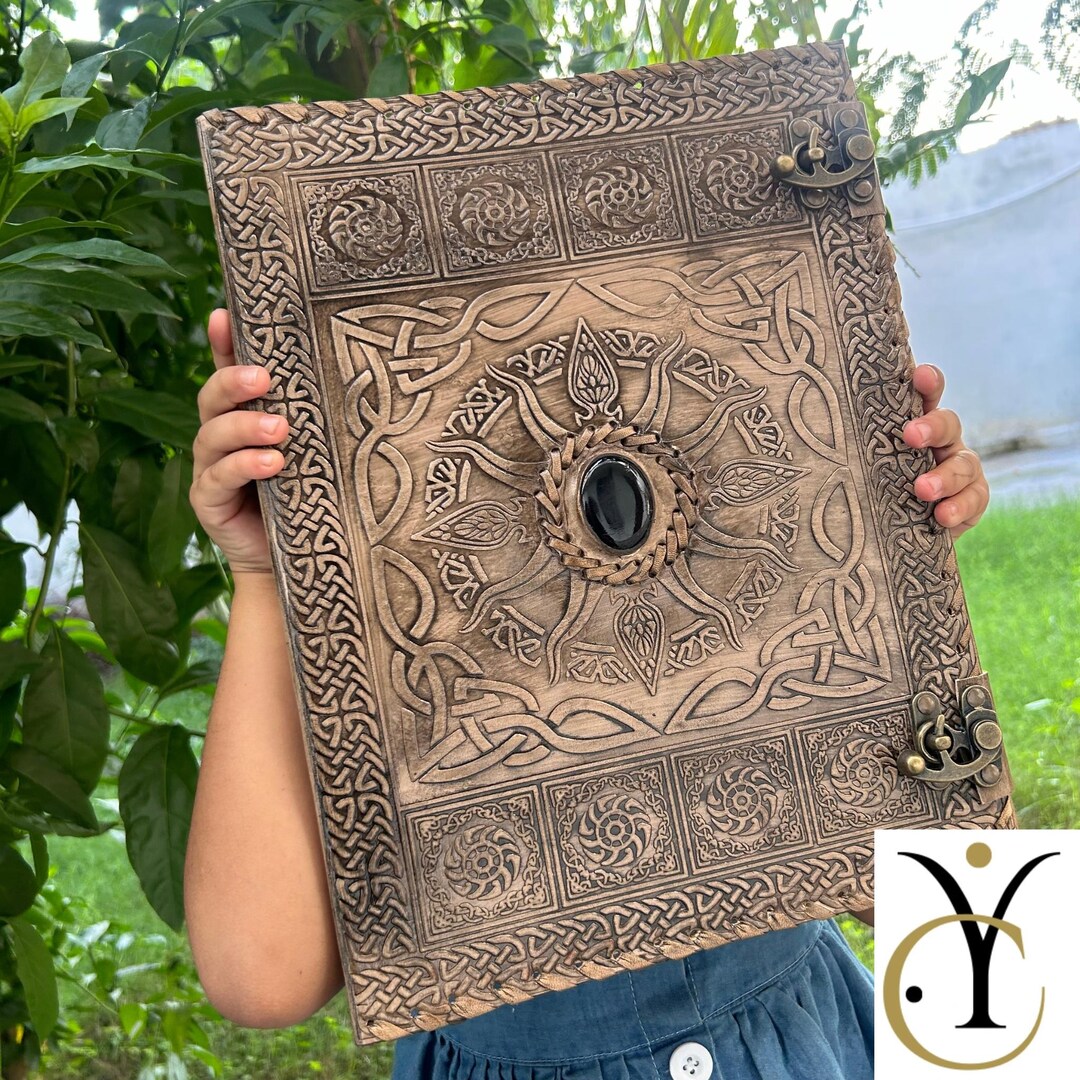 Personalized Leather 3 Ring Sun Binder With Lapis Lazuli Stone for 9x11 ...