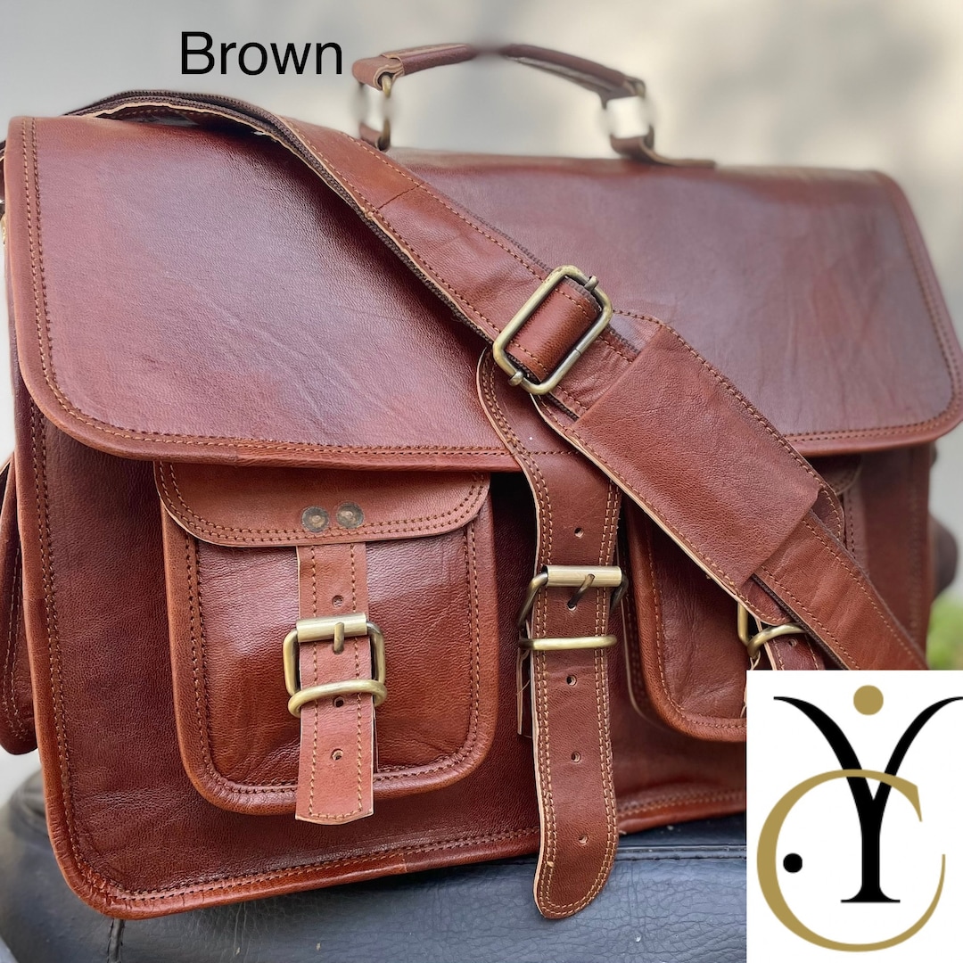 Personalized Leather Messenger Bag for Laptop Briefcase Best Computer ...