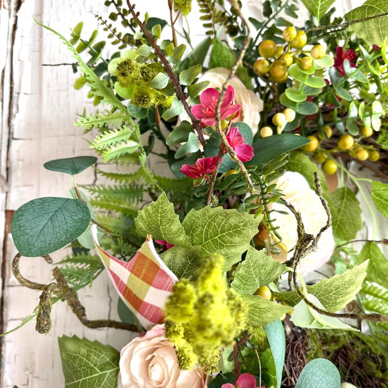 Spring Wreath With Bird Nest, Pink and Green Airy Twiggy Grapevine ...