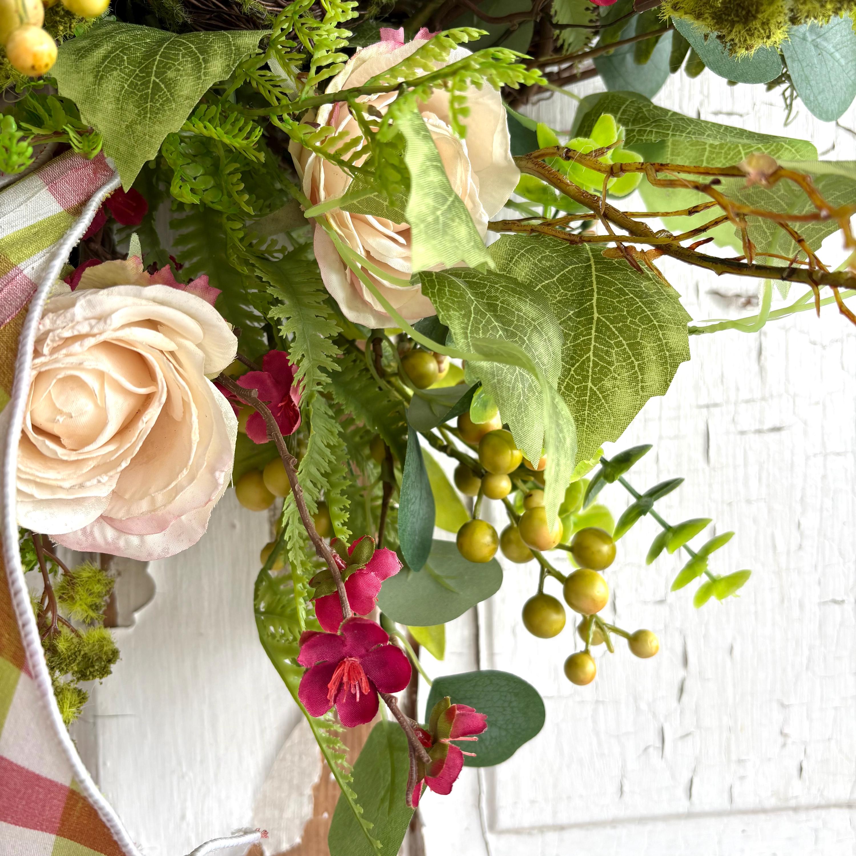 Spring Wreath With Bird Nest, Pink and Green Airy Twiggy Grapevine ...