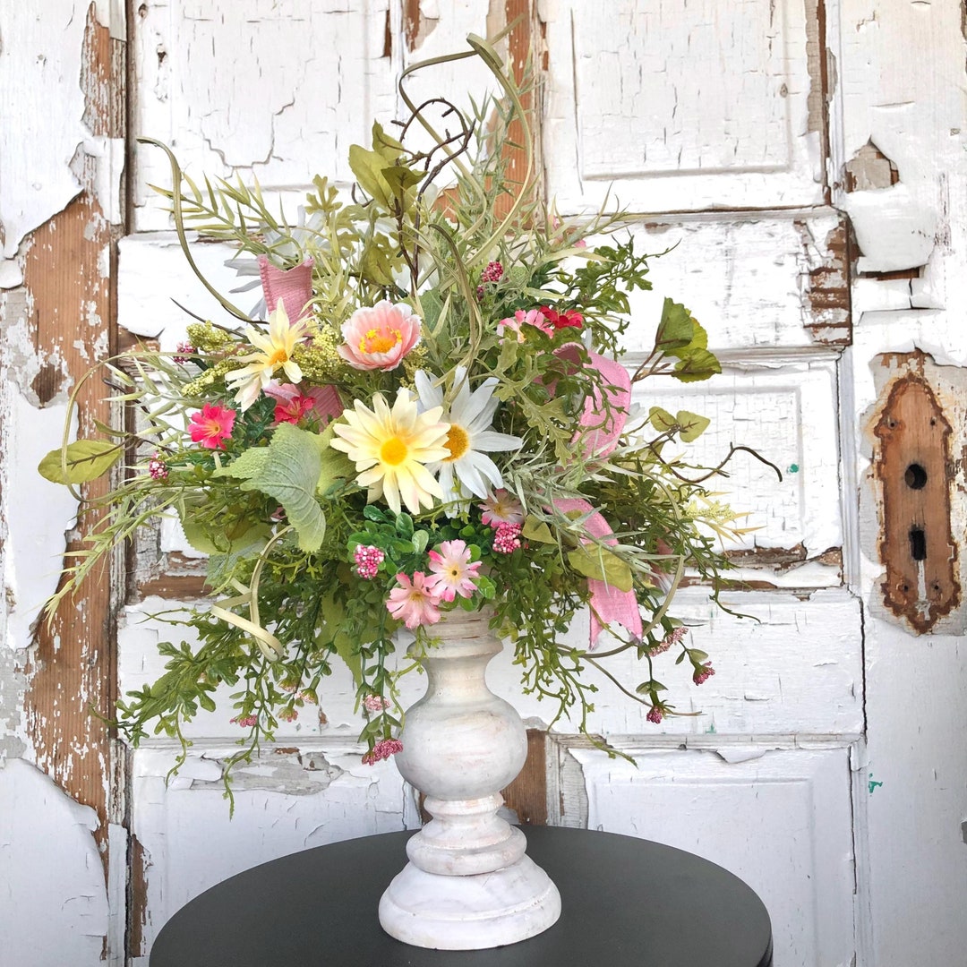 Spring Candlestick Arrangement, Wispy Spring Floral Arrangement, Table ...