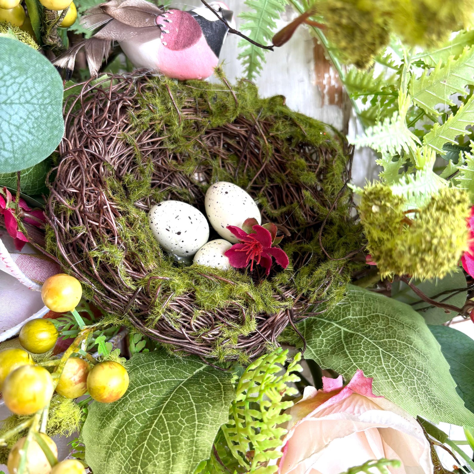 Spring Wreath With Bird Nest, Pink and Green Airy Twiggy Grapevine ...