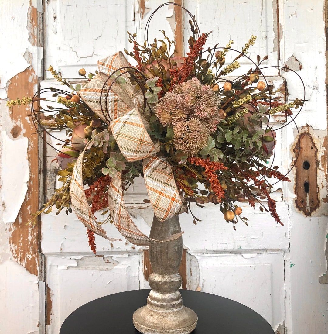 Fall Candlestick Arrangement, Fall Candlestick Centerpiece, Fall Table ...