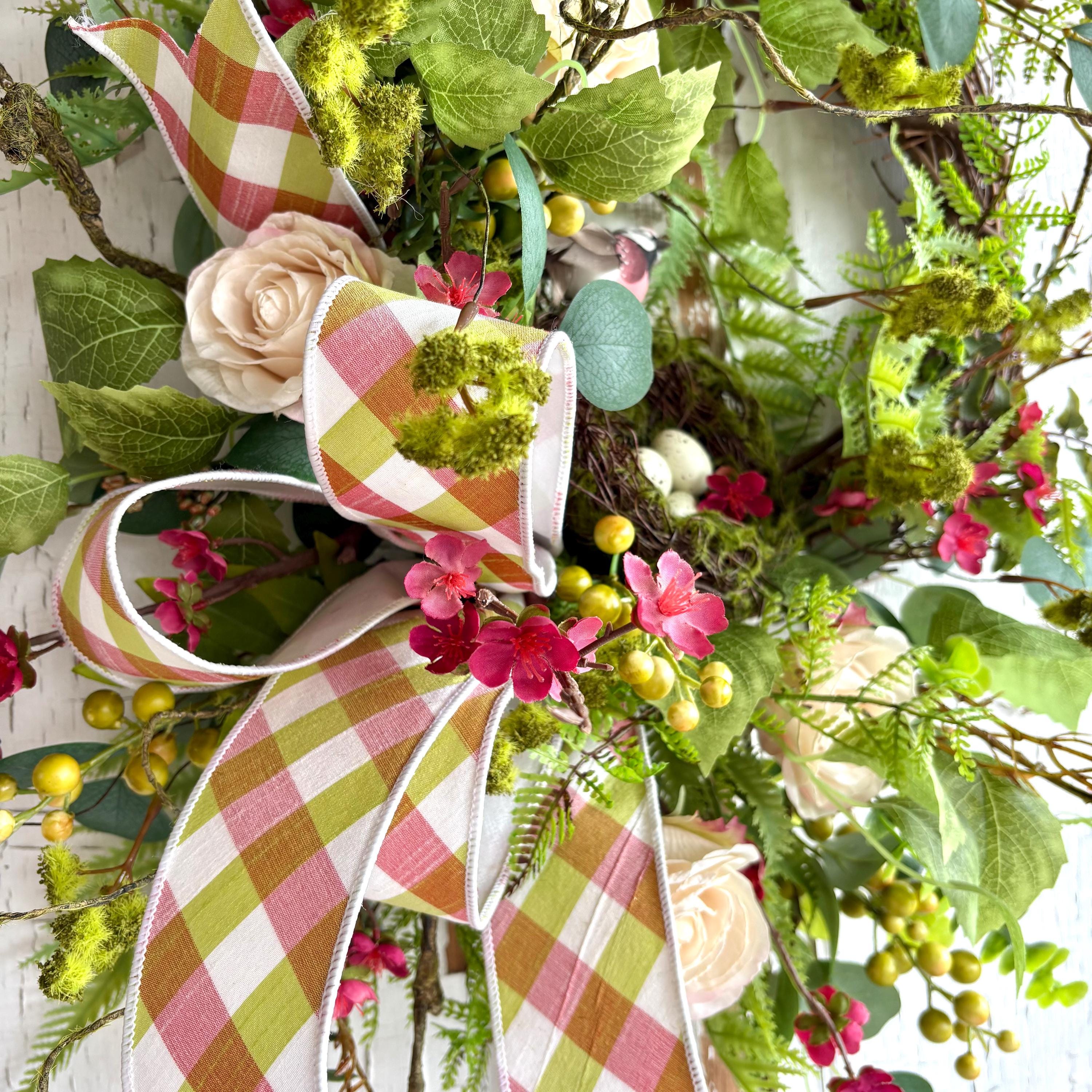 Spring Wreath With Bird Nest, Pink and Green Airy Twiggy Grapevine ...
