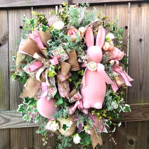 Pink Flocked Bunny Wreath, Pink Spring Wreath, Pink Bunny Wreath ...