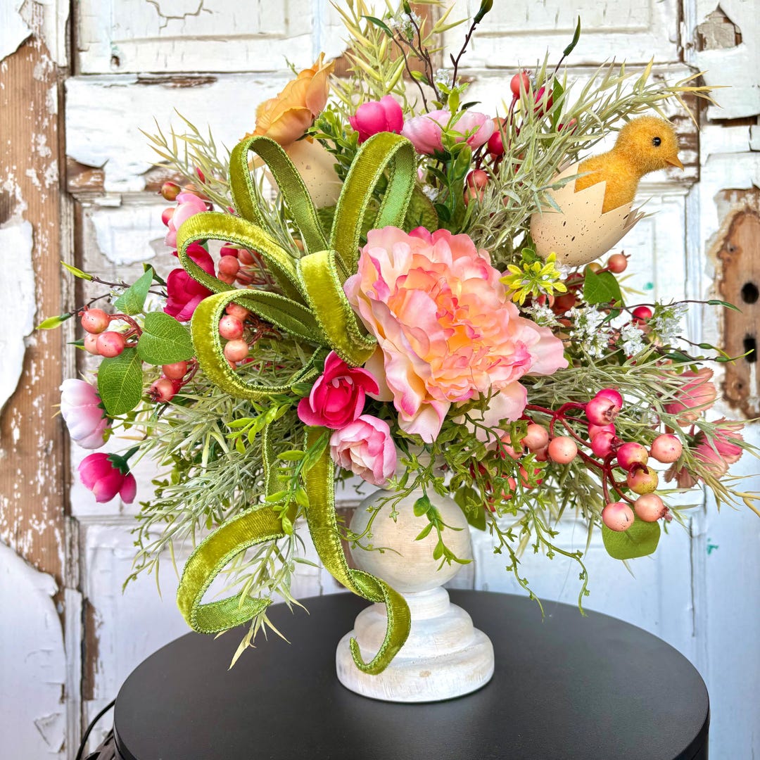 Spring Candlestick Arrangement With Peonies, Easter Arrangement, Spring ...