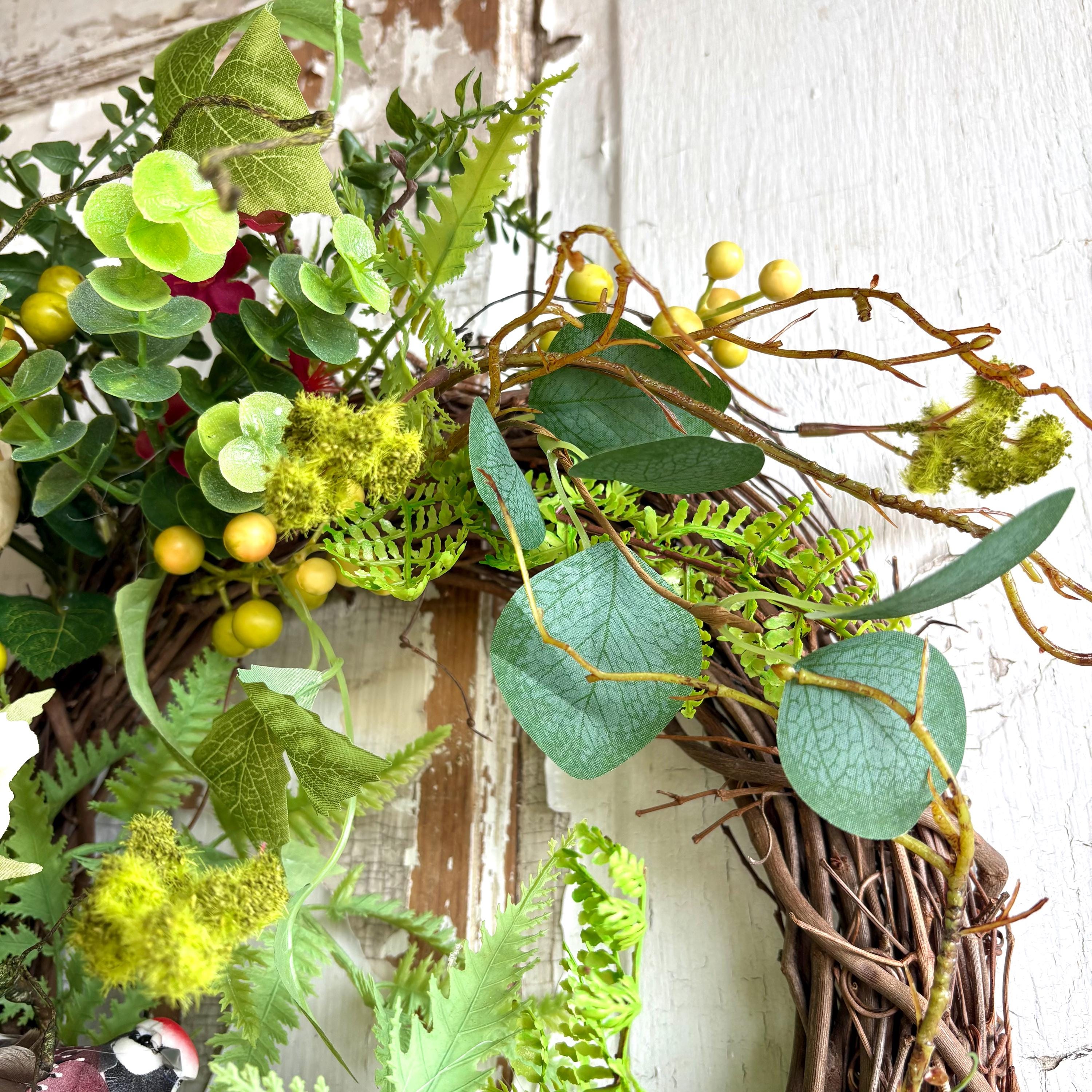 Spring Wreath With Bird Nest, Pink and Green Airy Twiggy Grapevine ...