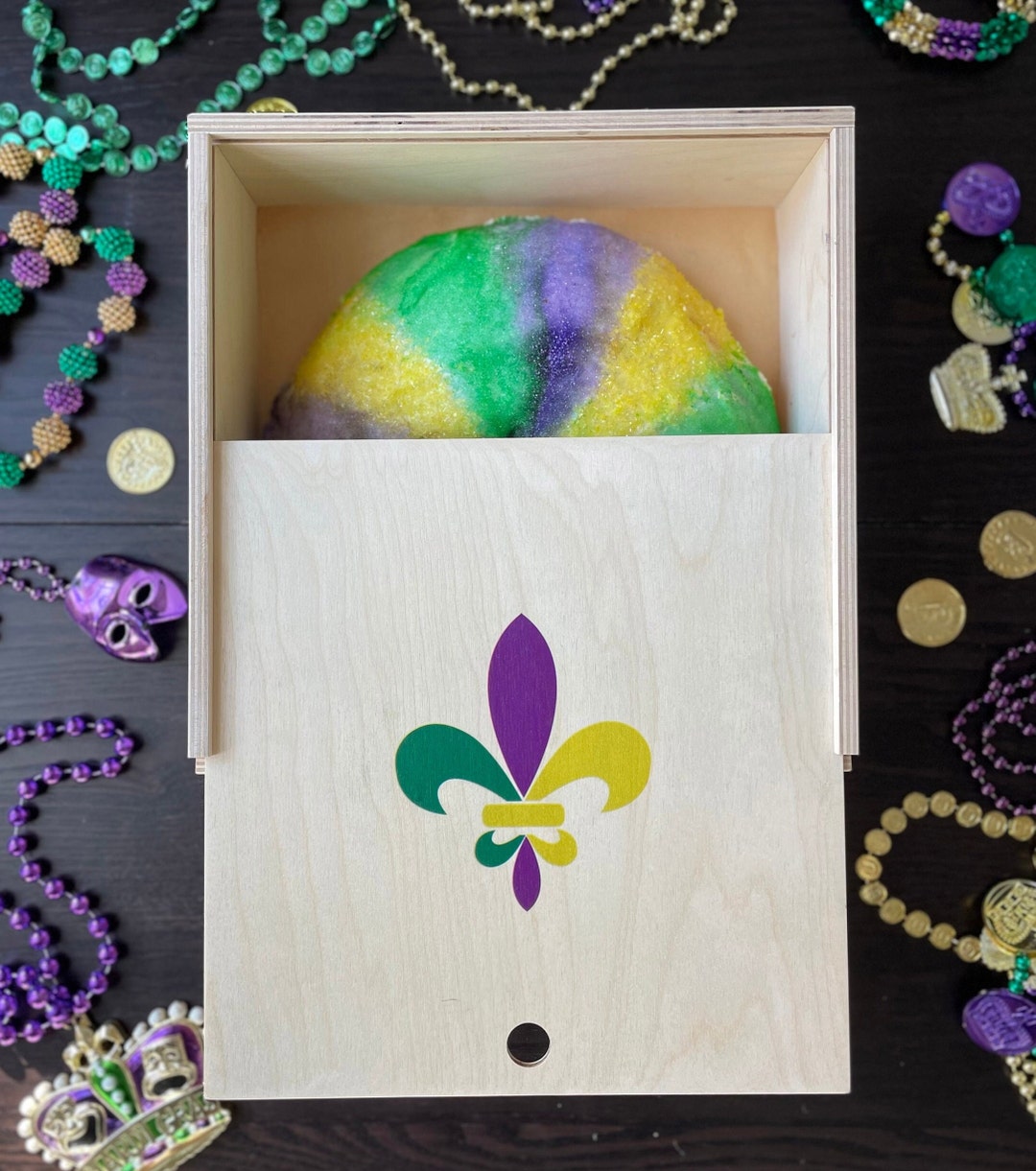 Mardi Gras King Cake Box, Wood King Cake Box, King Cake, Mardi Gras ...