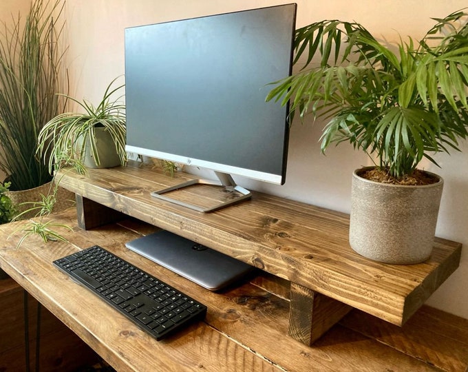 Handmade Corner Monitor Riser, Space Saver, Home Office, Wooden Desk ...