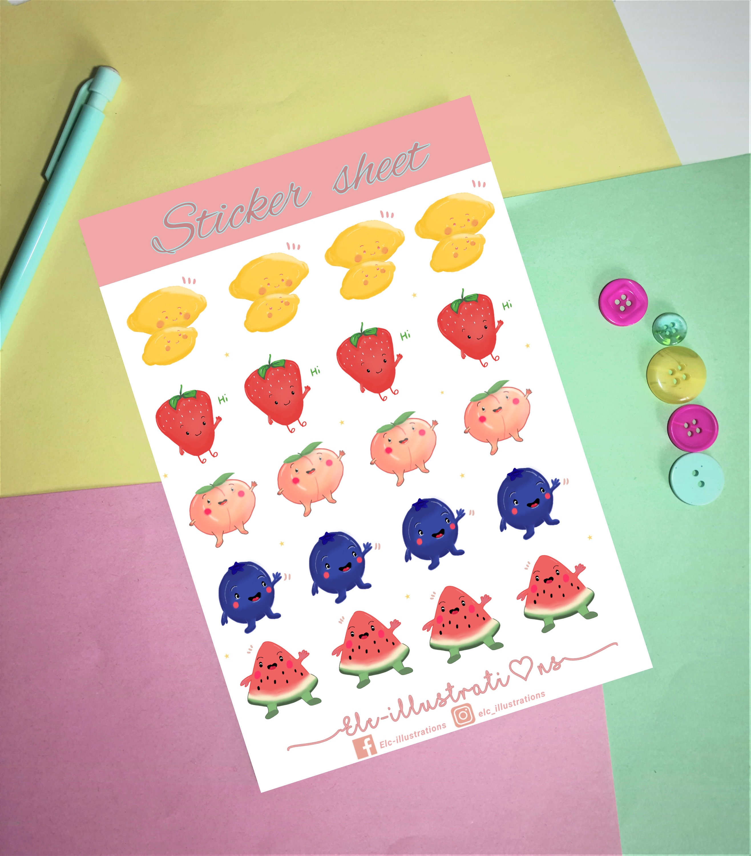 Cute Fruit Sticker Sheet. - Etsy