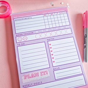 Plan It Pink Purple Weekly Notepad Planner A5 - Etsy