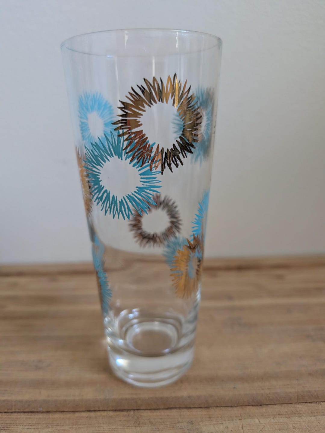 Vintage MCM Starburst Glass Tall Cocktail Tumbler Turquoise and Gold - Etsy