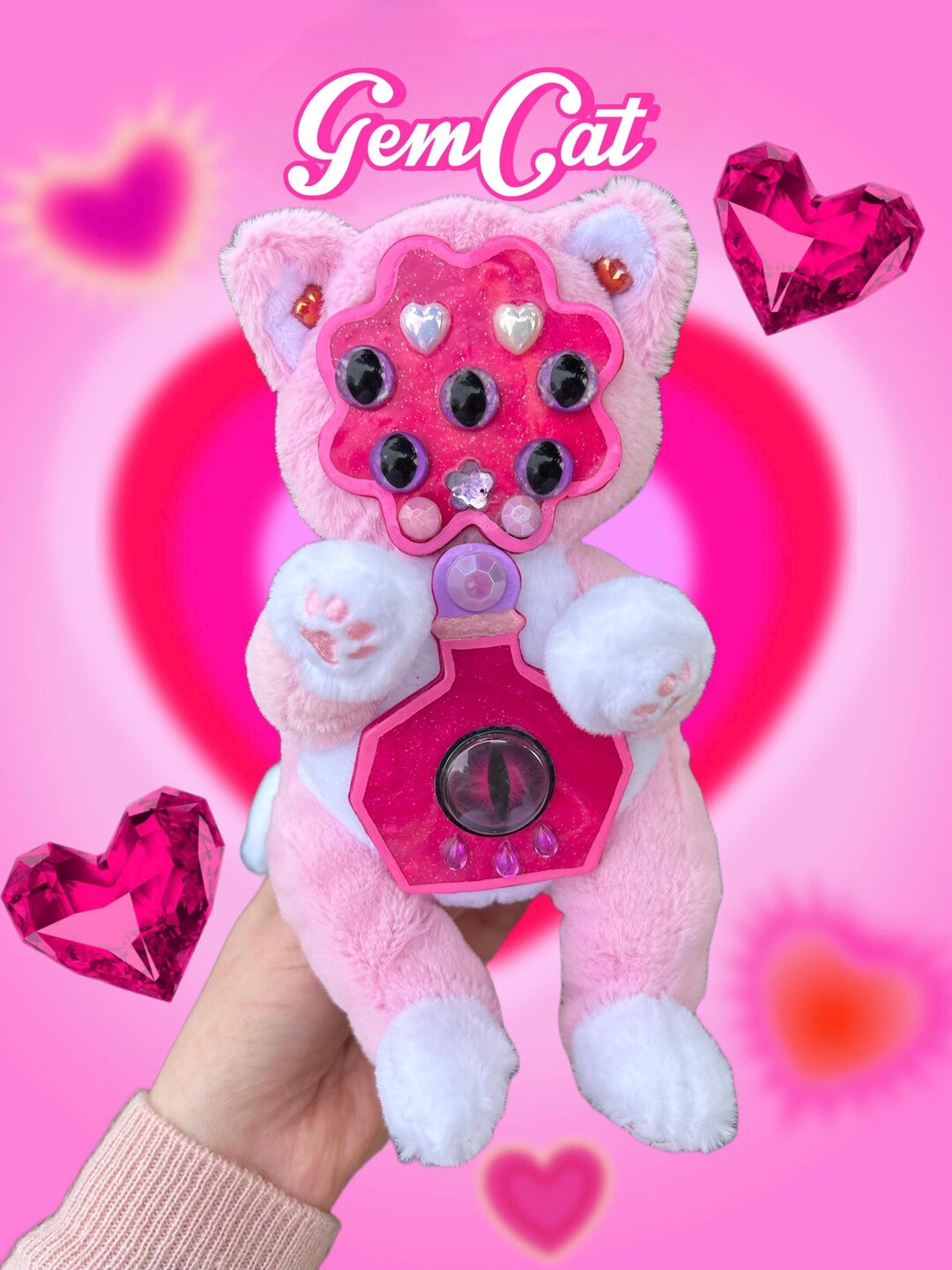 Mini Pink Cat Creature, Gemcat the Clay Face Plush Oddity Feline - Etsy