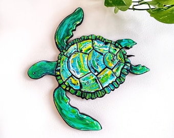 Turtle Painting, Sea Turtle Wall Art, Handmade Turtle Wood Mosaic ...