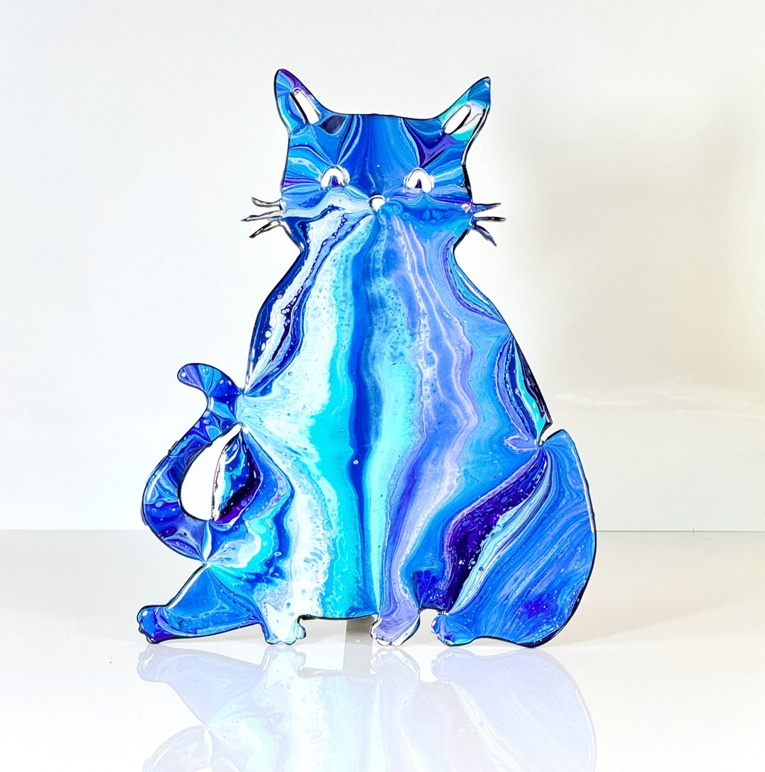 Cat Painting, Cat Sculpture, Cat Lover Art, Abstract Cat Wood Figurine ...