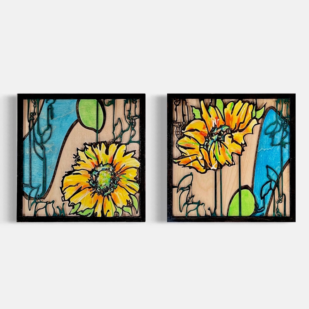 Sunflower Painting, Sunflower Wall Art, 3D Flower Wood Mosaic Inlay ...