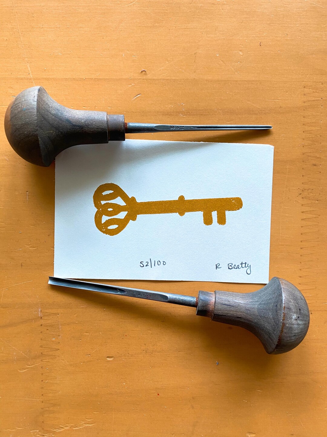 Skeleton Key Linocut Mini Print - Etsy