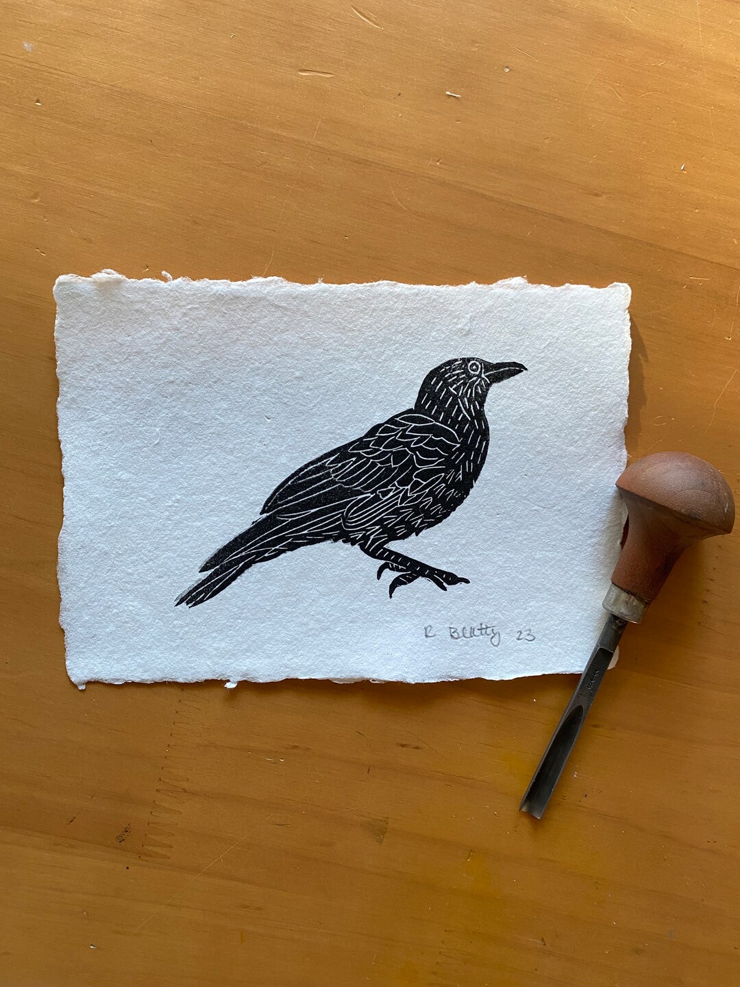 Crow Linocut Print - Etsy