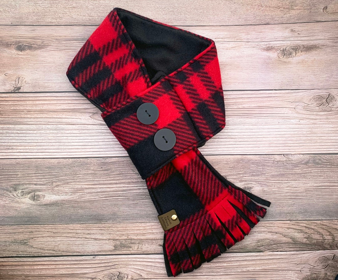 Red Buffalo Plaid Dog Scarf, Christmas Dog Scarf, Fleece Dog Scarf, Red ...