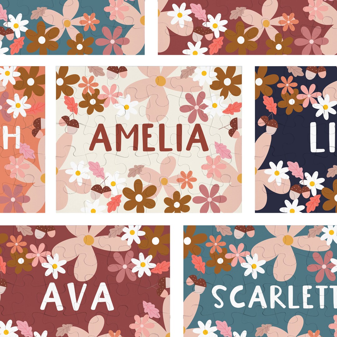 Girl Fall Name Puzzle, Floral Fall Kid Name Gift, Toddler Gift, Girl ...