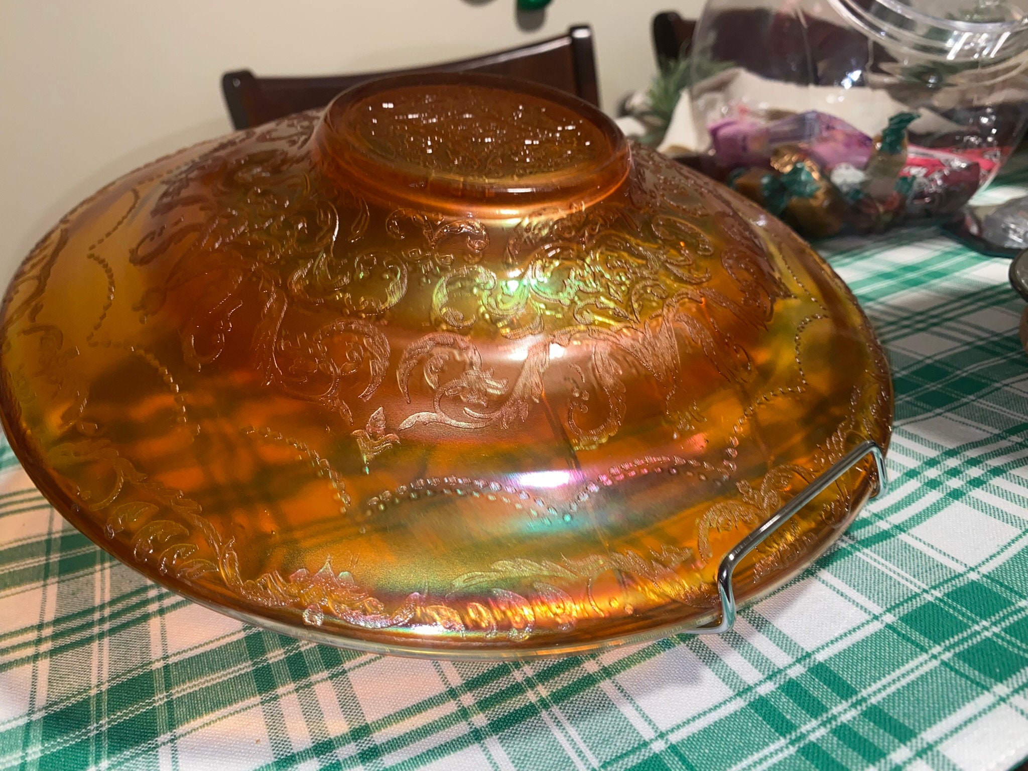 Depression Glass LARGE Amber Carnival Glass Embossed Fruit Bowl - Etsy