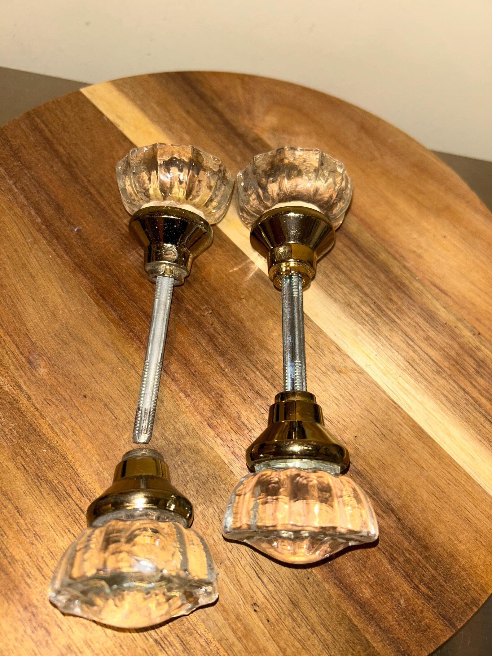 TWO Sets of Antique Glass 12 Point Door Knobs With Shafts and Screws - Etsy