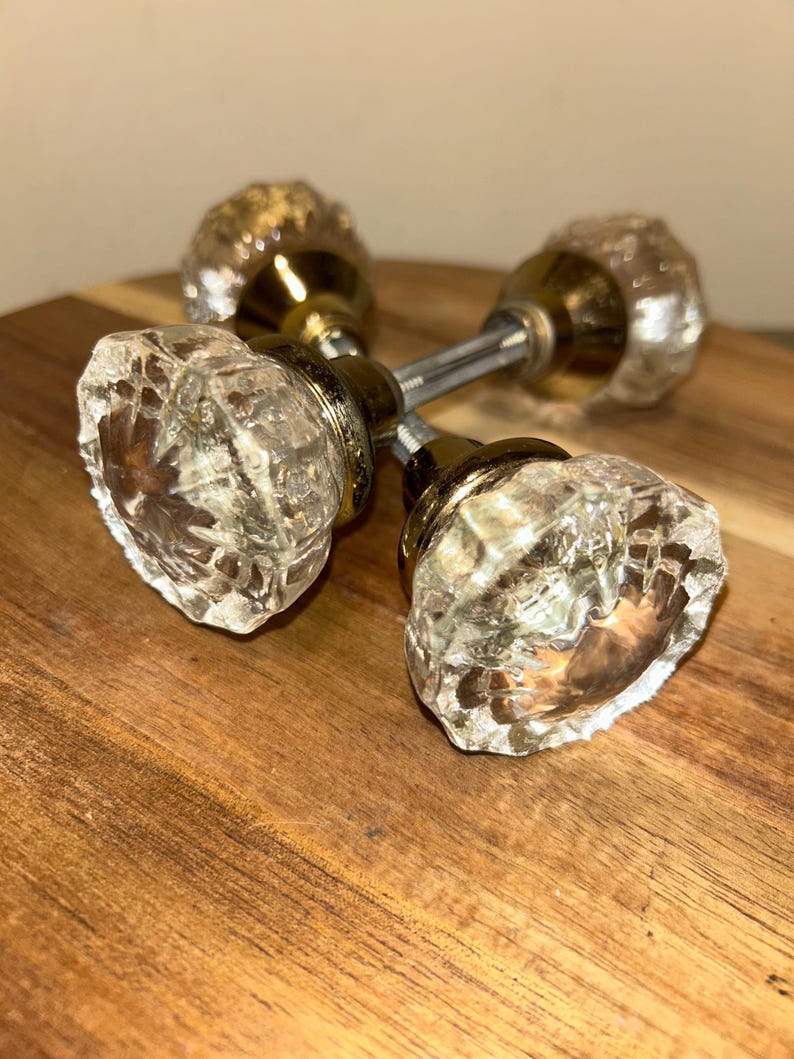 TWO Sets of Antique Glass 12 Point Door Knobs With Shafts and Screws - Etsy