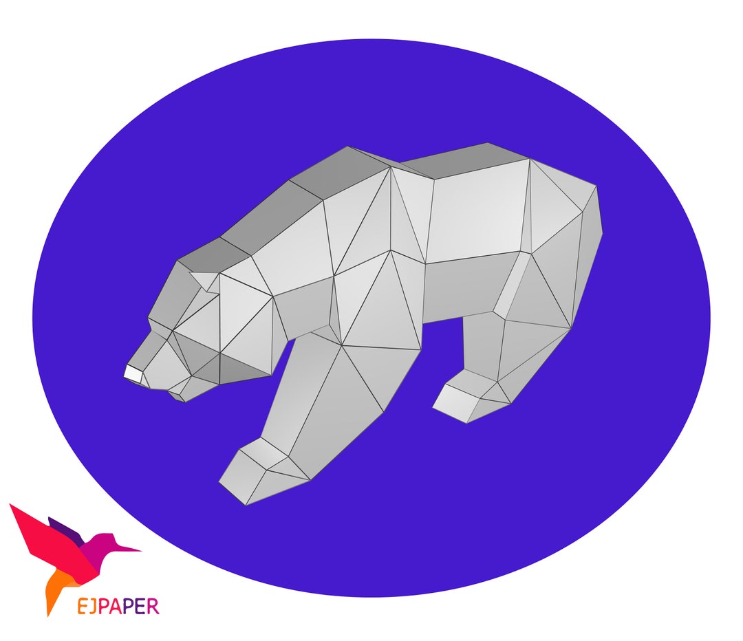 Gray Bear Flat Templates Bear Home 3D Papercraft Low Poly Papercraft ...
