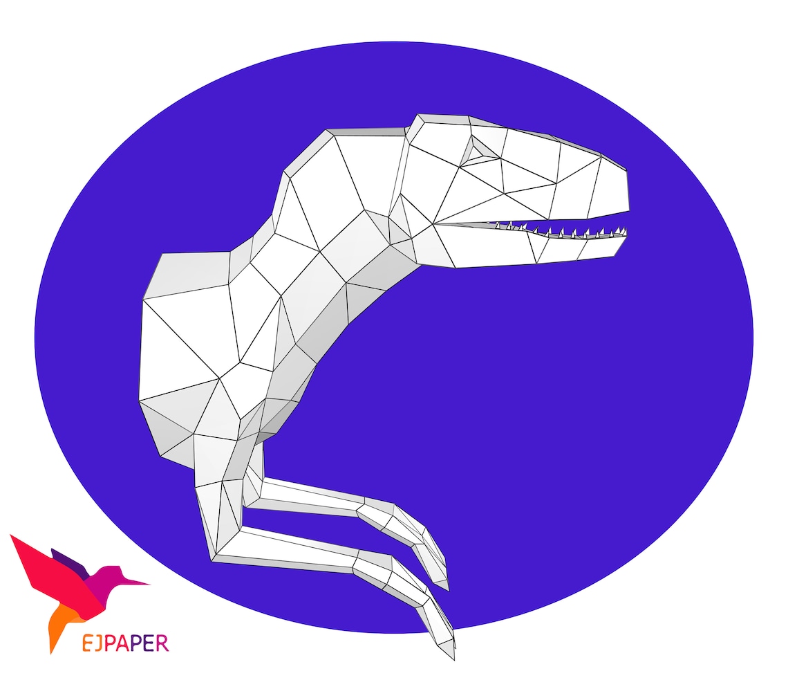 Velociraptor Flat Templates Dinosaur 3D Papercraft Low Poly Papercraft ...
