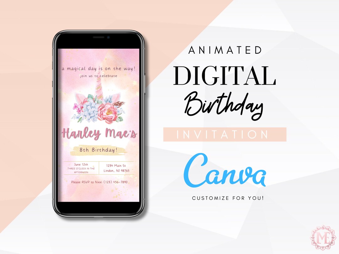 Unicorn Electronic Birthday Invitation Template Phone Digital ...