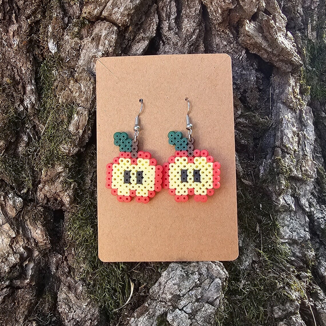 APPLE EARRINGS | Fall Fruit Small Cute Dangly Red Green Autumn Perler ...