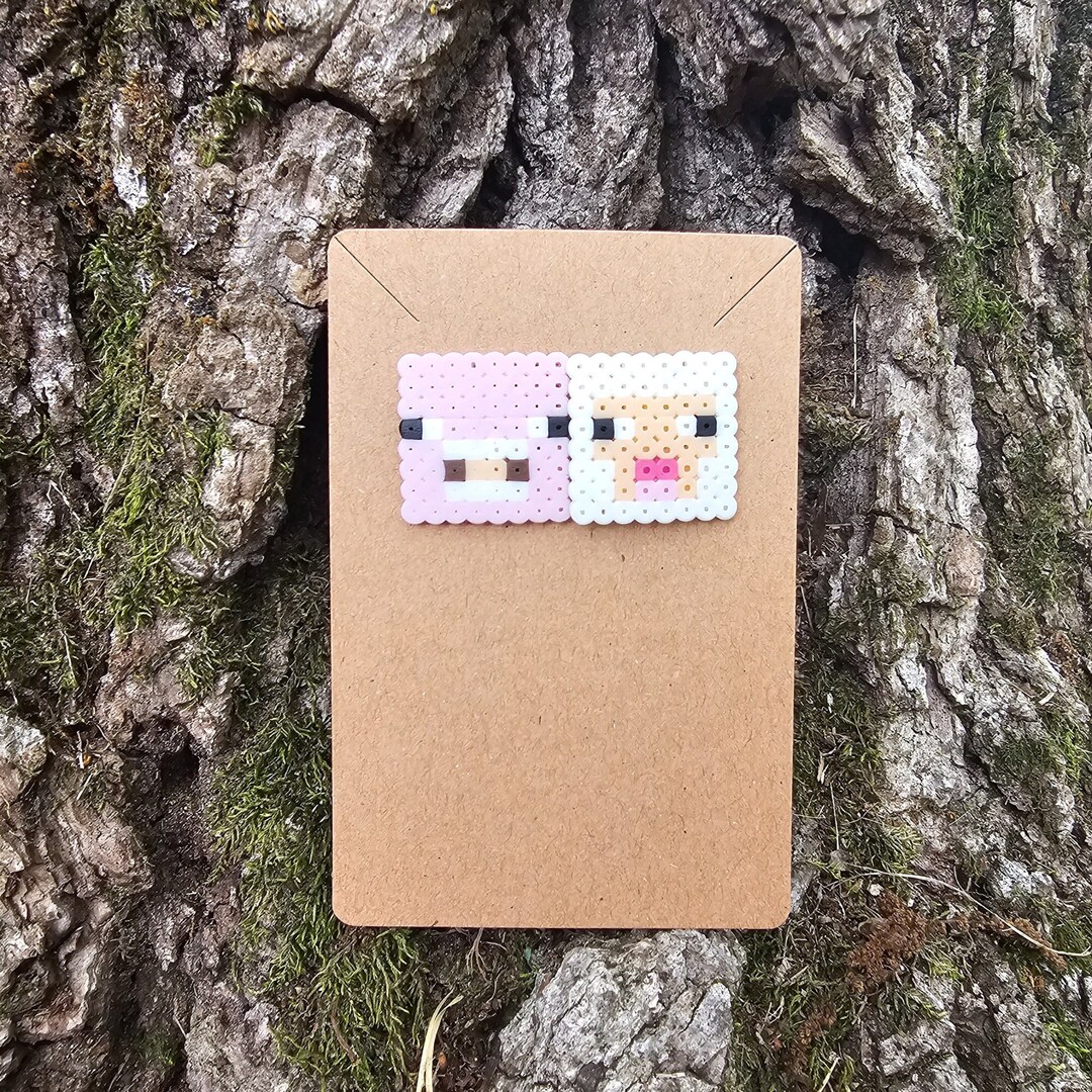 Minecraft Sheep and Pig Small Stud Earrings Video Game Perler - Etsy