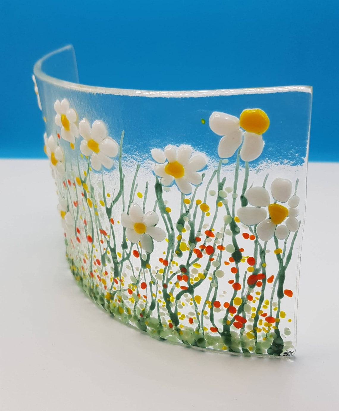 A Wild Daisy Fused Glass Art Curve. Floral Glass Art. Flower Suncatcher ...