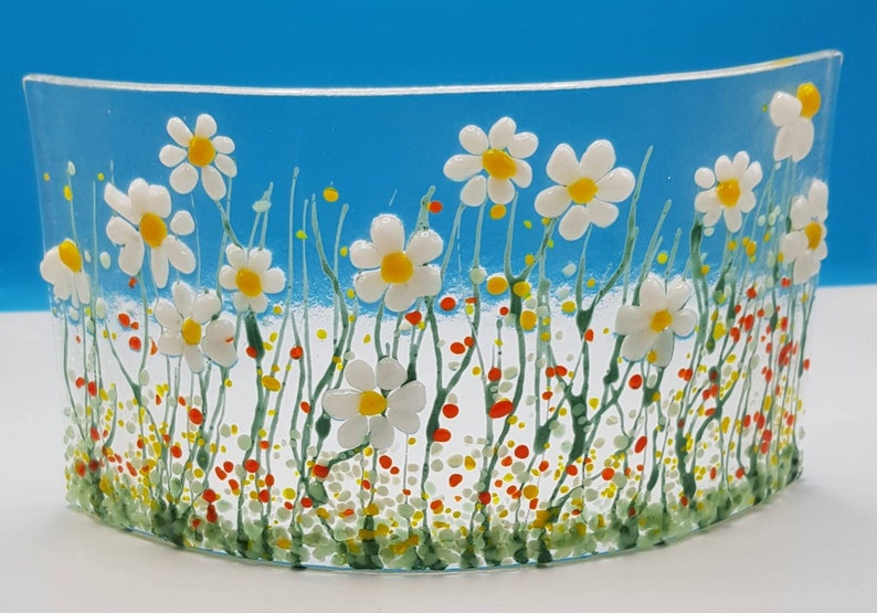 A Wild Daisy Fused Glass Art Curve. Floral Glass Art. Flower Suncatcher ...