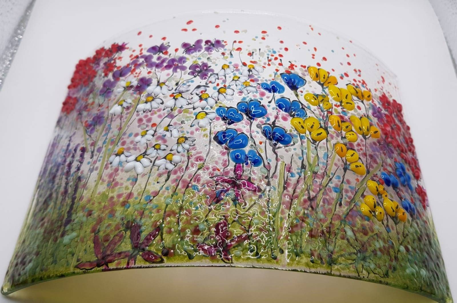 Large 'summer Meadow' Fused Glass Art Curve. Glass Art. Pasture, Multi ...