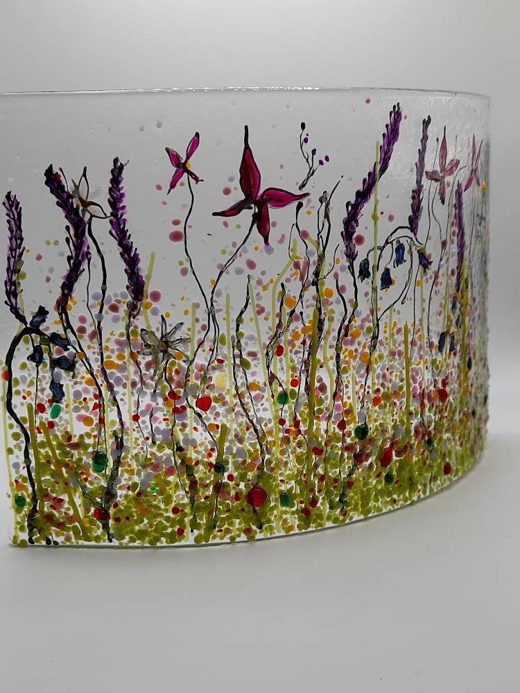 Wild flower meadow large fused glass curve | Etsy