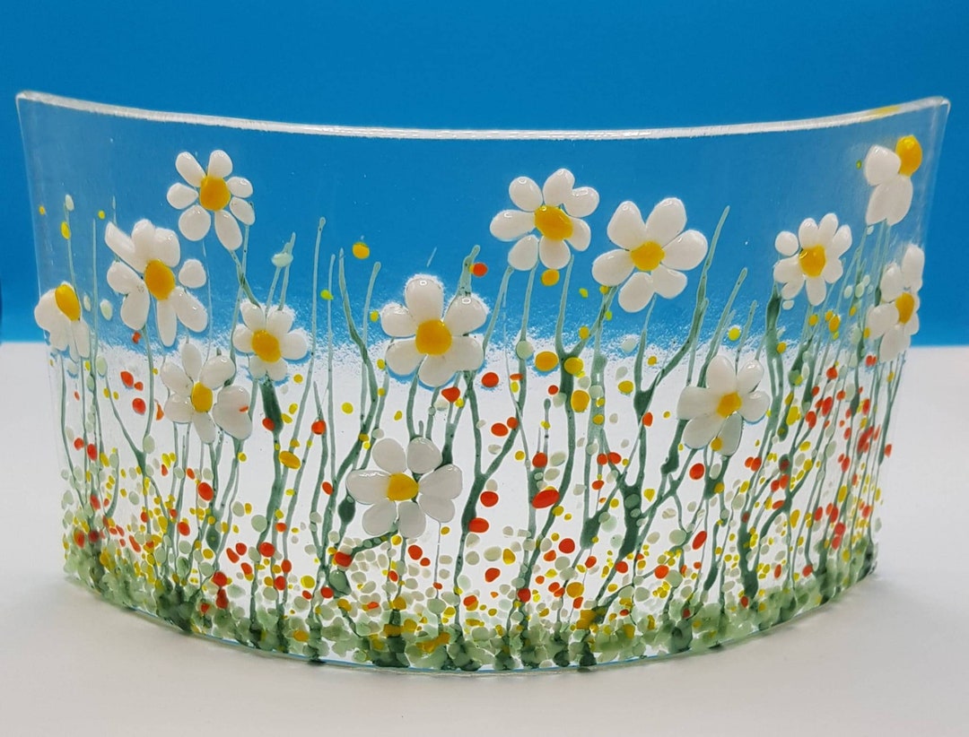 A Wild Daisy Fused Glass Art Curve. Floral Glass Art. Flower Suncatcher ...