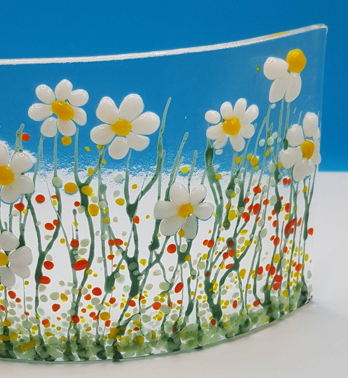 A Wild Daisy Fused Glass Art Curve. Floral Glass Art. Flower Suncatcher ...