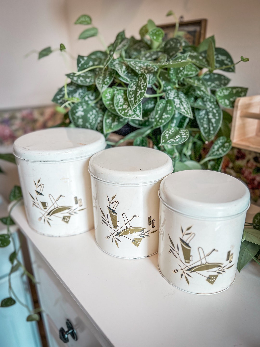 Vintage Metal Nesting Kitchen Canisters - Etsy