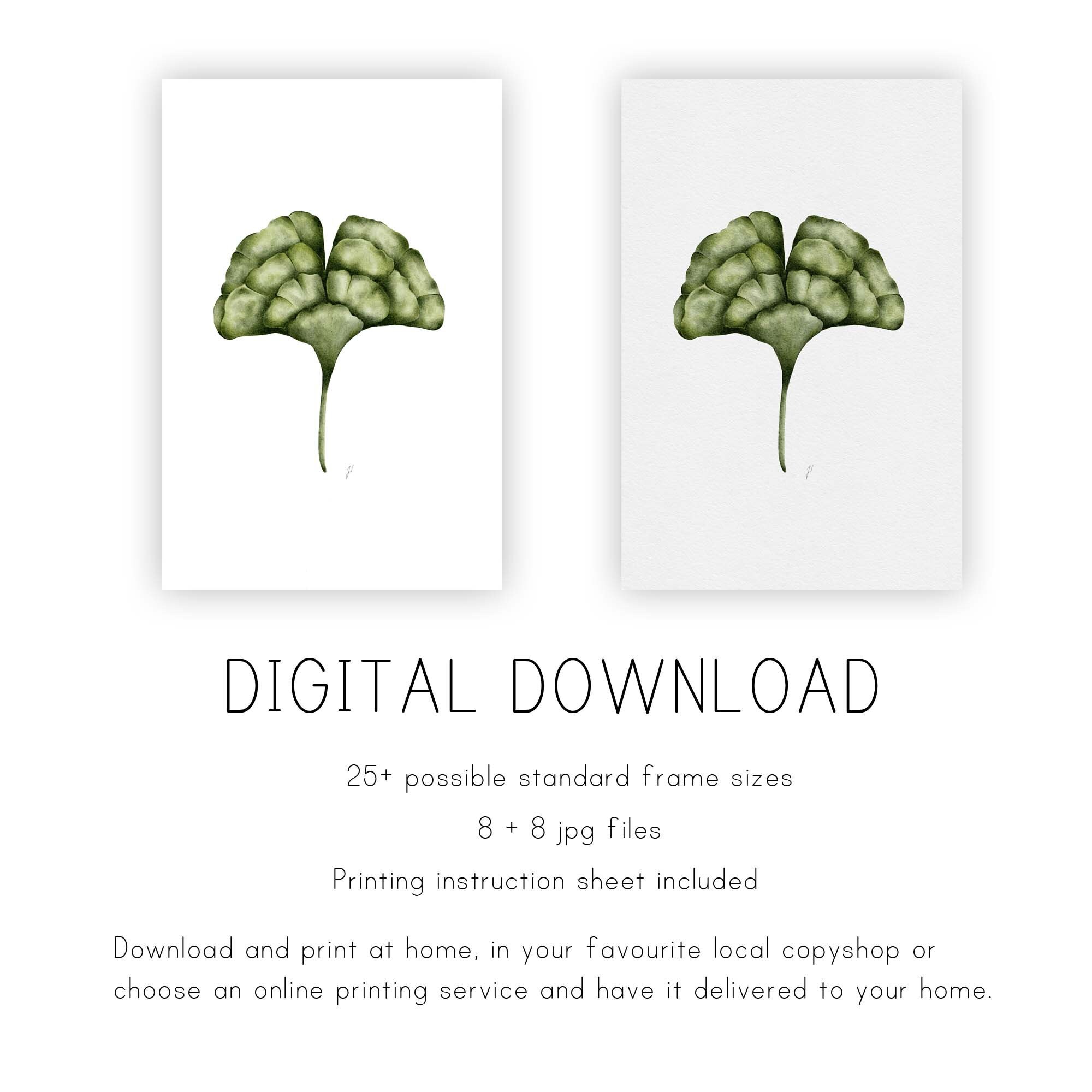 Printable Wallart Gingko Print Watercolour Artwork Digital - Etsy UK