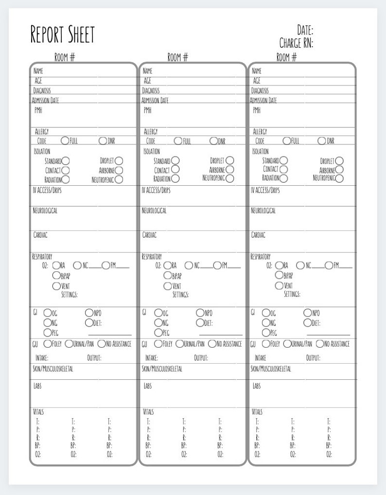 Printable Nursing Report Sheets Printable Blank World