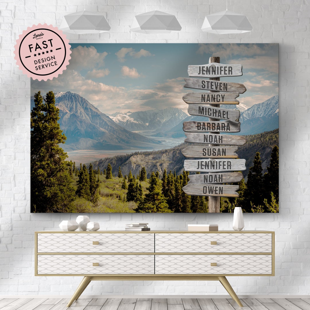 Personalized Mountain Canvas Wall Art With Family Names, Custom Name ...