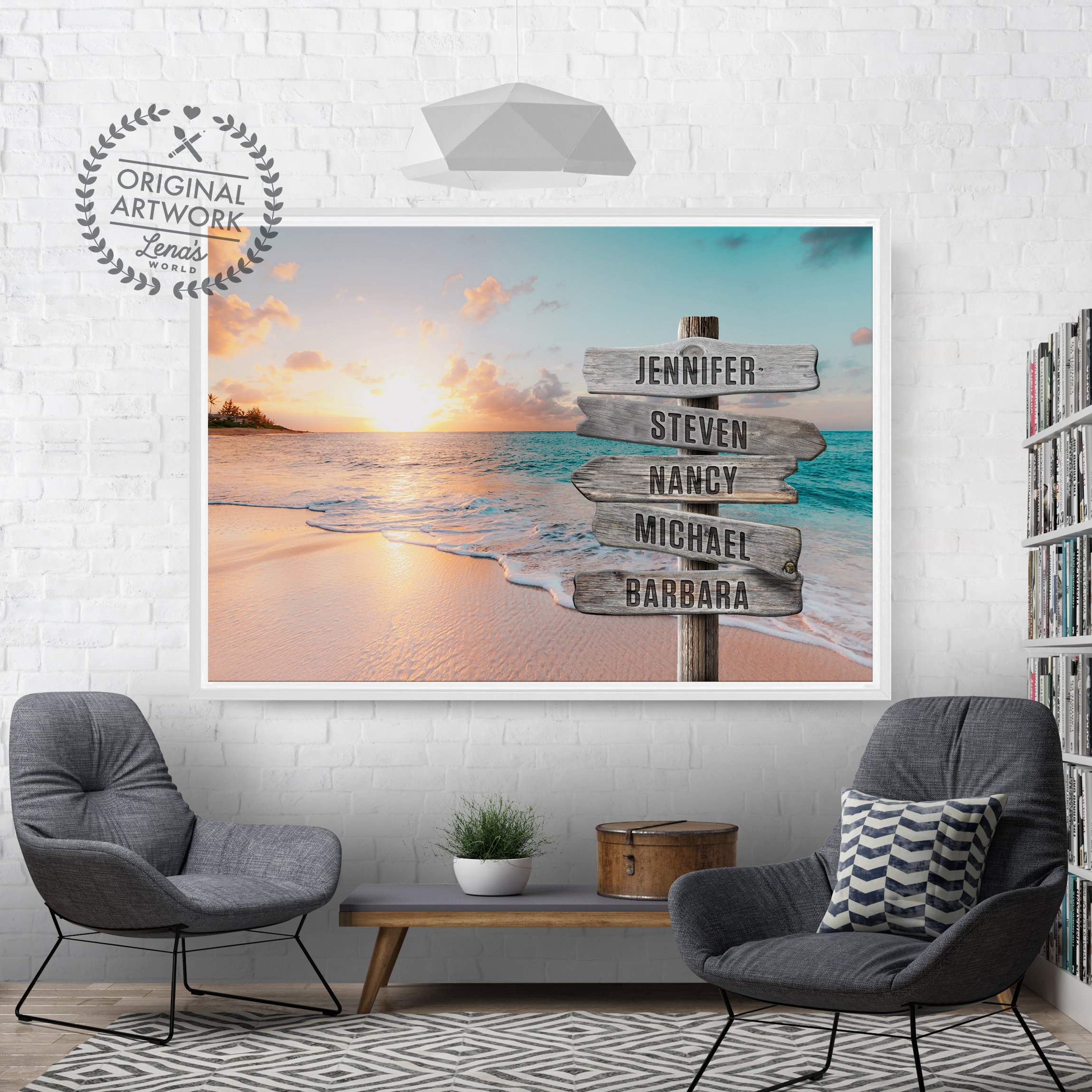 Sunset Beach Ocean Canvas Wall Art With Name, Sunset Beach Canvas Wall ...