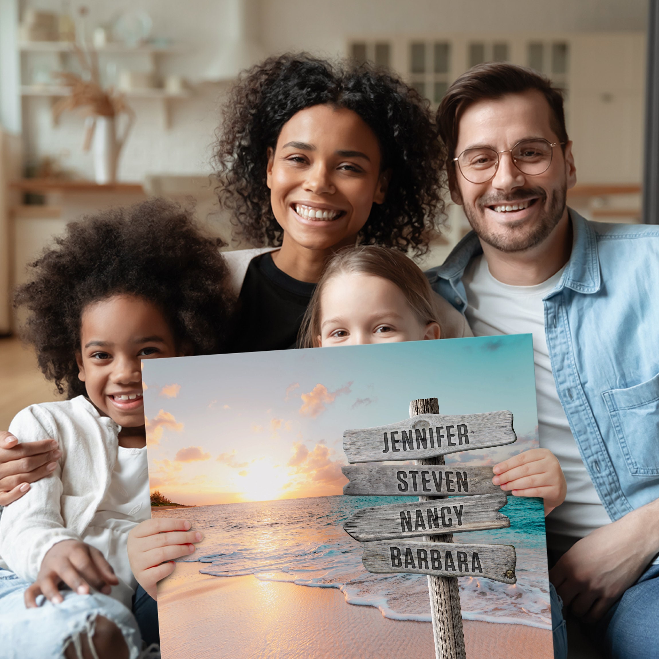 Sunset Beach Ocean Canvas Wall Art With Name, Sunset Beach Canvas Wall ...