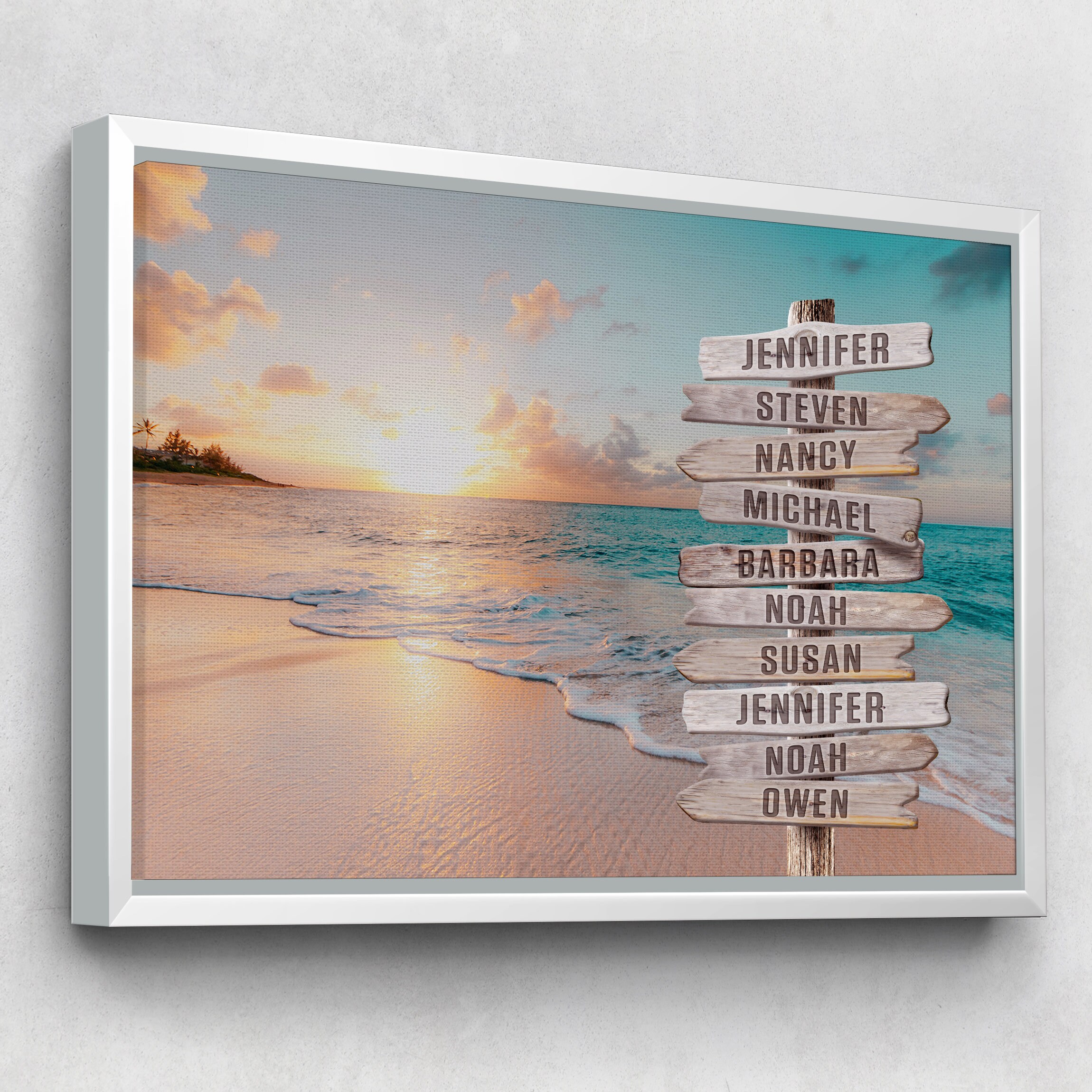 Sunset Beach Ocean Canvas Wall Art With Name, Sunset Beach Canvas Wall ...