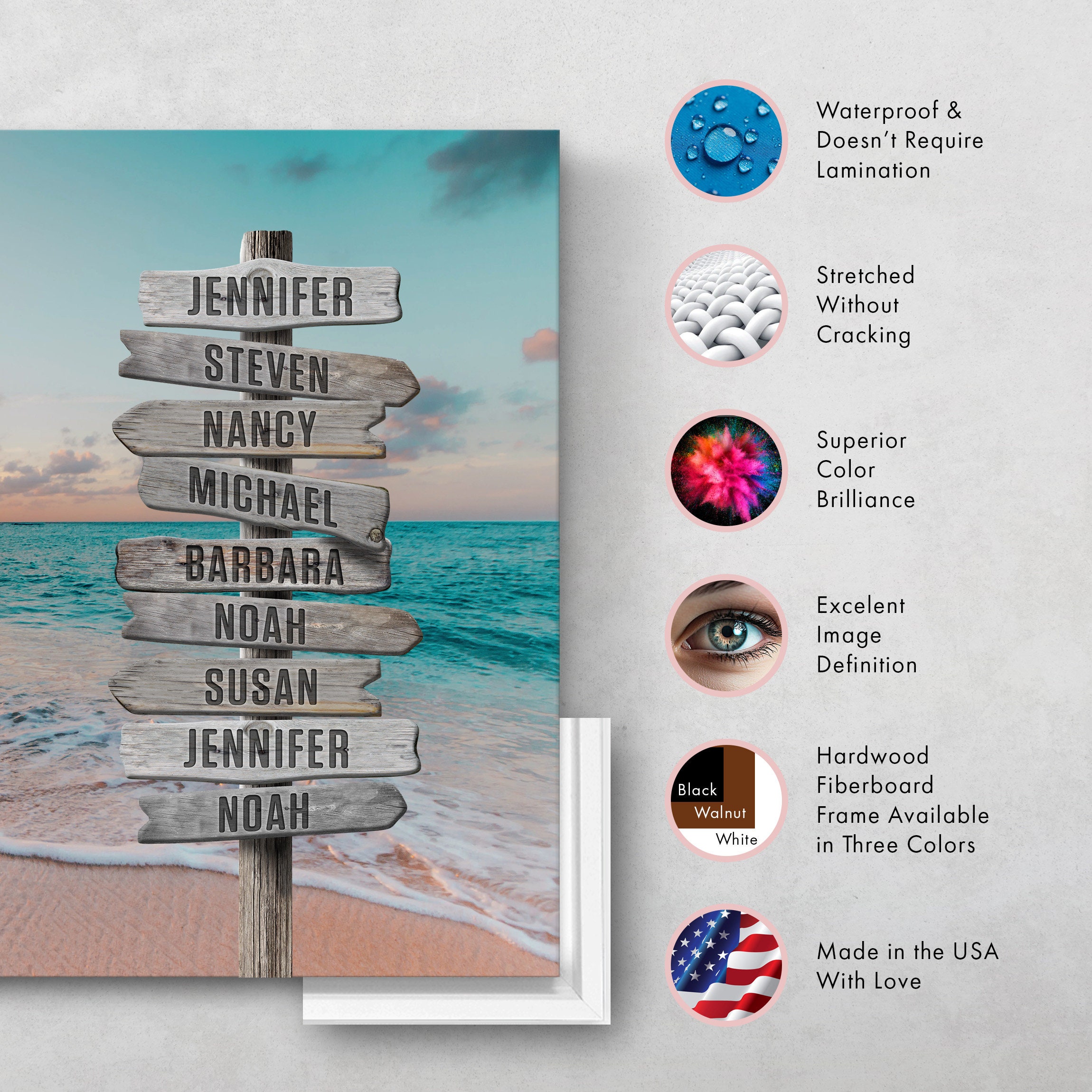 Sunset Beach Ocean Canvas Wall Art With Name, Sunset Beach Canvas Wall ...