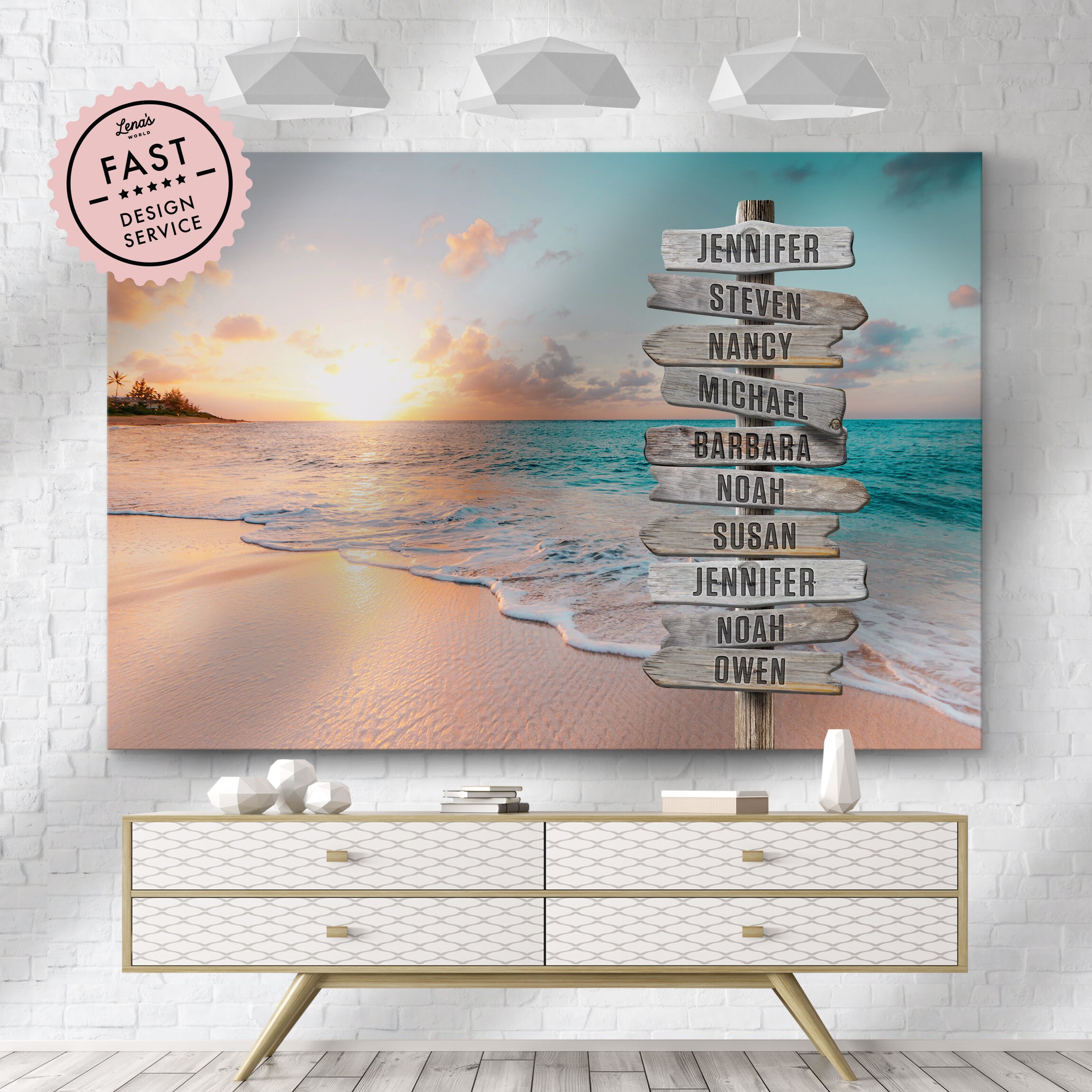 Sunset Beach Ocean Canvas Wall Art With Name, Sunset Beach Canvas Wall ...