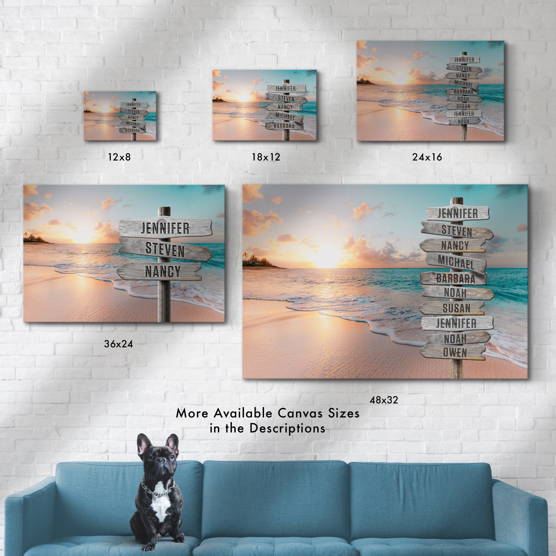 Sunset Beach Ocean Canvas Wall Art With Name, Sunset Beach Canvas Wall ...