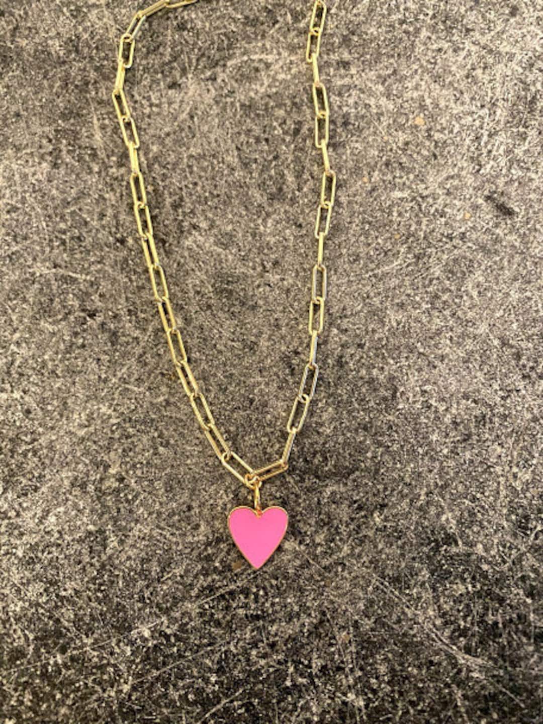 Kleine rosa Herz Charm Büroklammer Halskette - Etsy.de