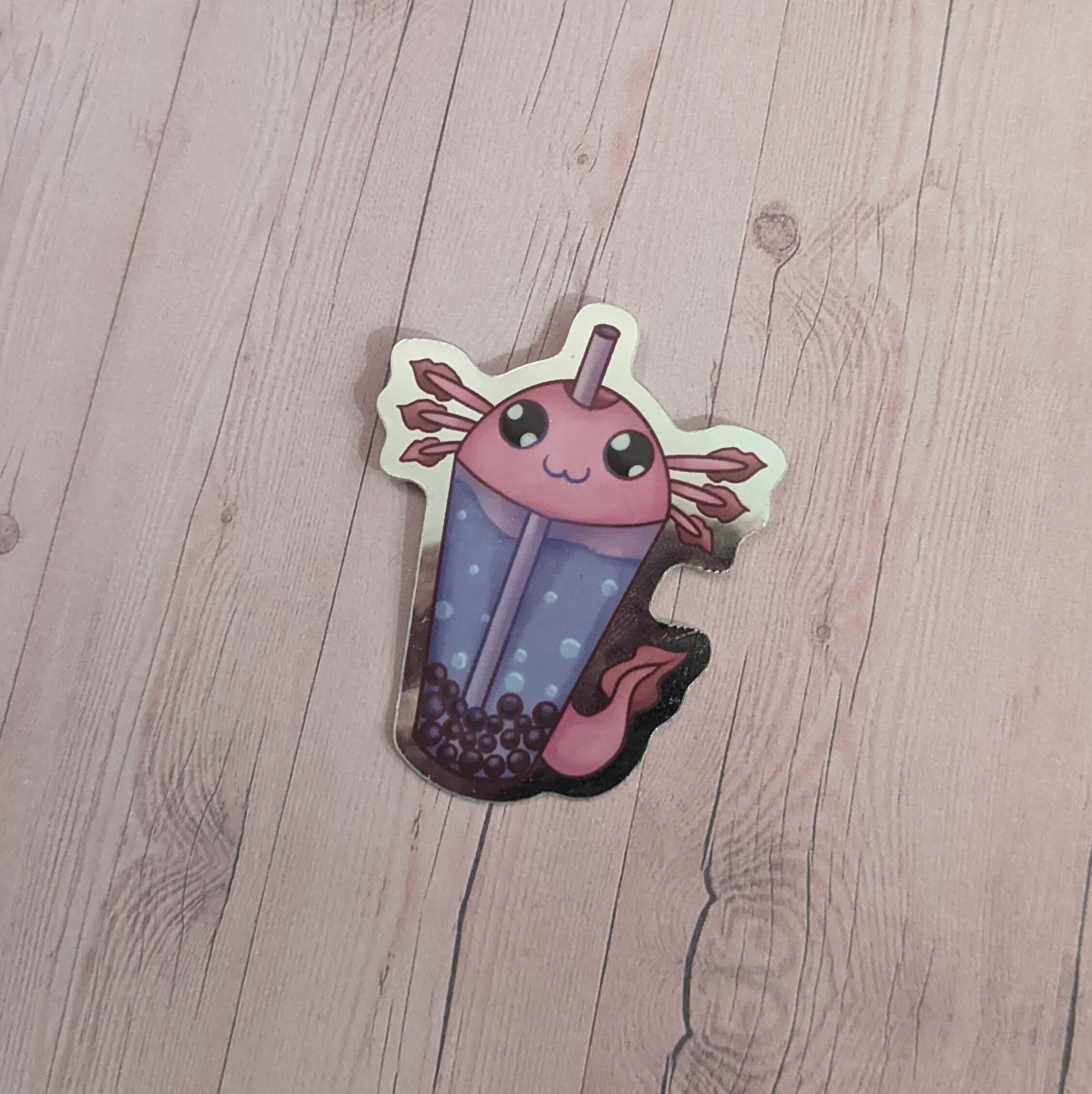 Axolotl - Kawaii Chibi- Bubble Tea - Funny - Animal - Mirror Sticker ...